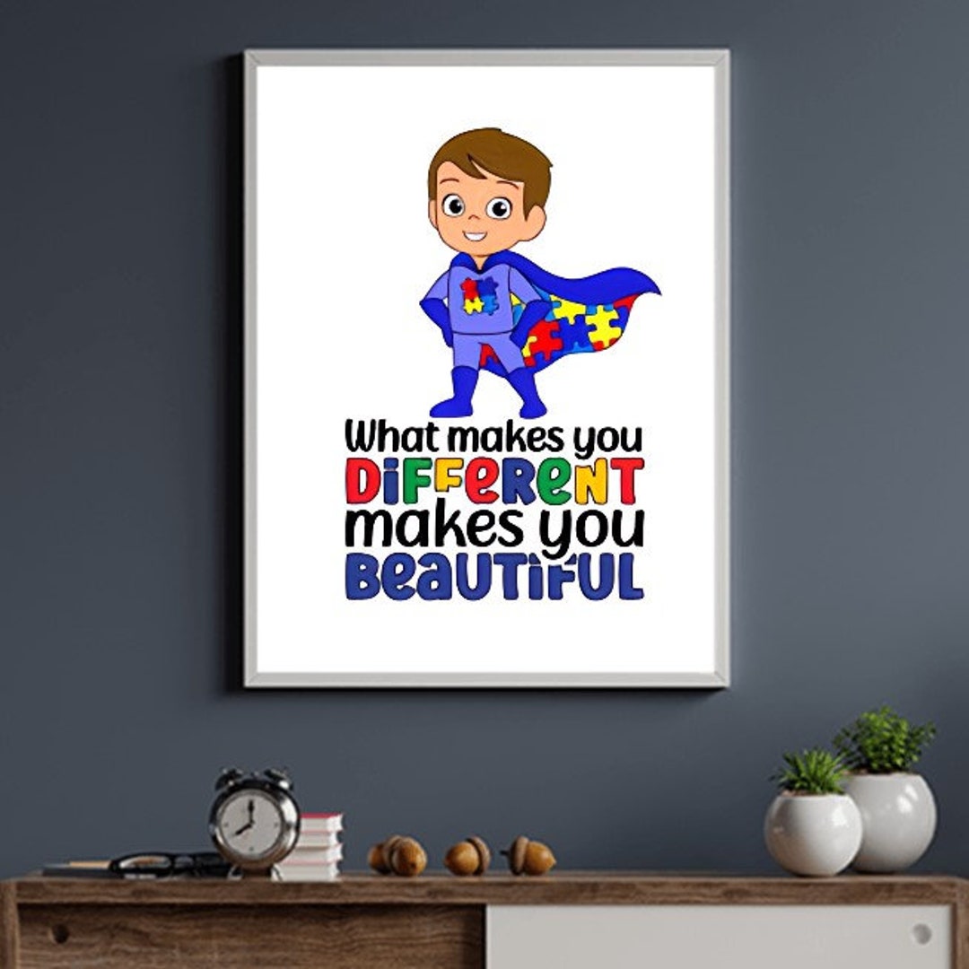 Autism Superhero Wall Art Home Kids Nursery Decor Autism Awareness - Etsy