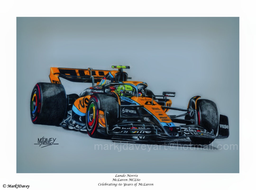 Lando Norris, Mclaren Mcl60.pastel Pencil Drawing by Artist Mark J ...