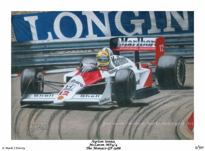 Ayrton Senna in His Mclaren MP4/4 at the Monaco GP 1988 - Etsy