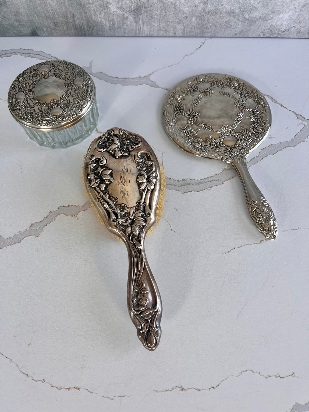 Vintage Silver Vanity Set - Etsy