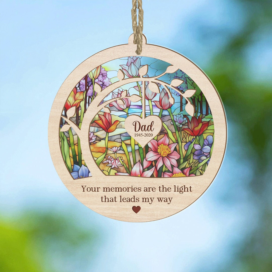 Custom Sun Catcher Sympathy Gift, Loss of Dad, Custom Stained Glass Art ...