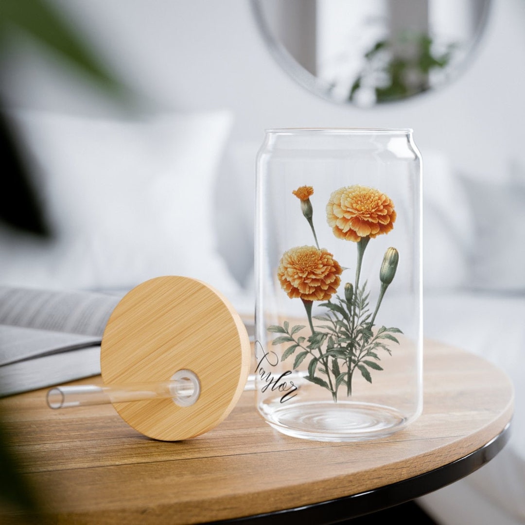Bridesmaid Proposal Glass Tumbler, Personalized Birth Flower Iced ...
