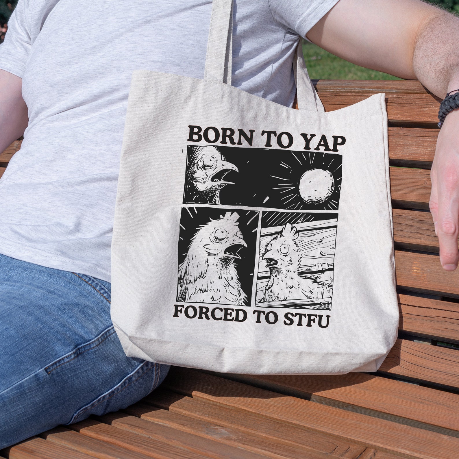 The Born to Yap Forced to Stfu Chicken Tote Bag, Grocery Bag, Shopping ...