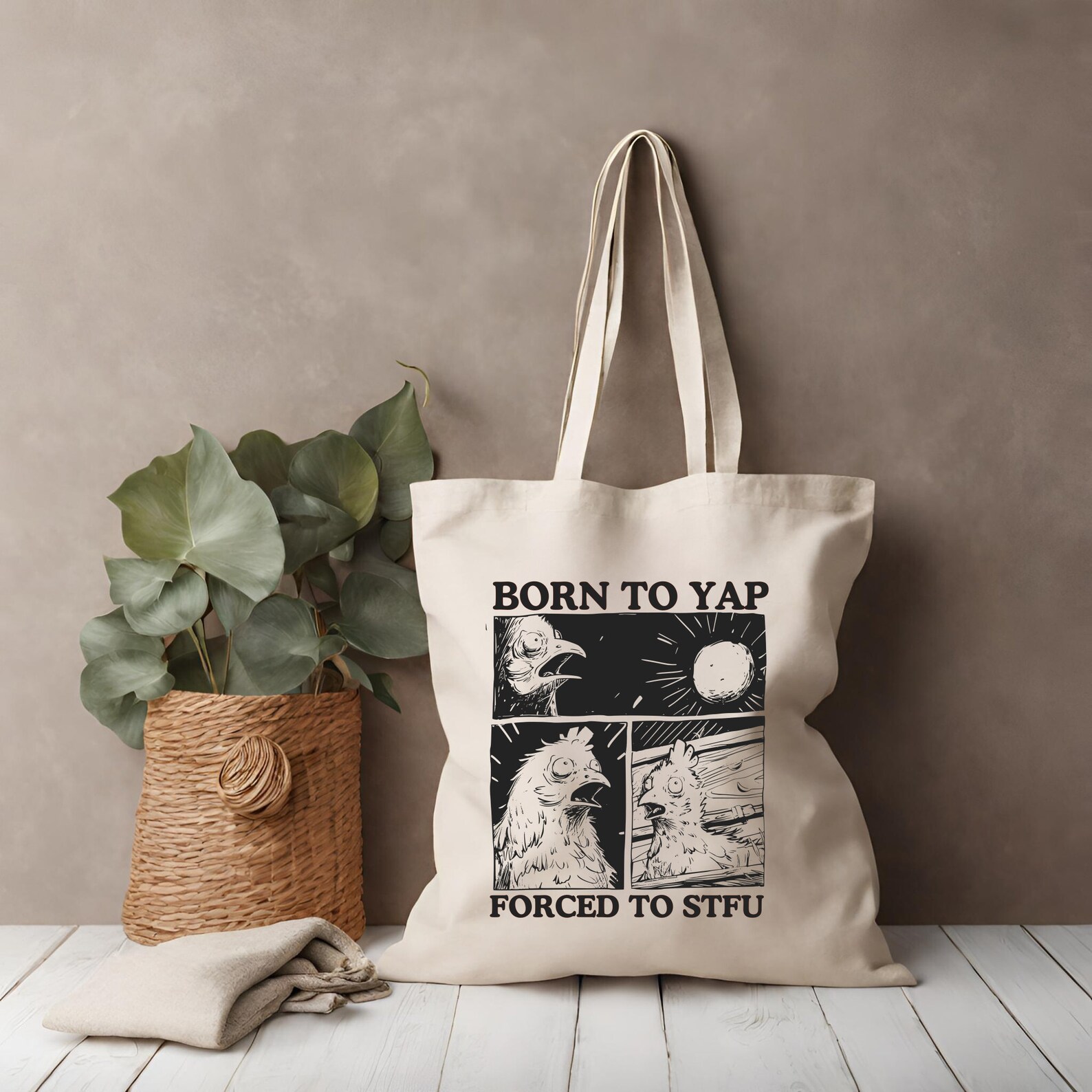 The Born to Yap Forced to Stfu Chicken Tote Bag, Grocery Bag, Shopping ...