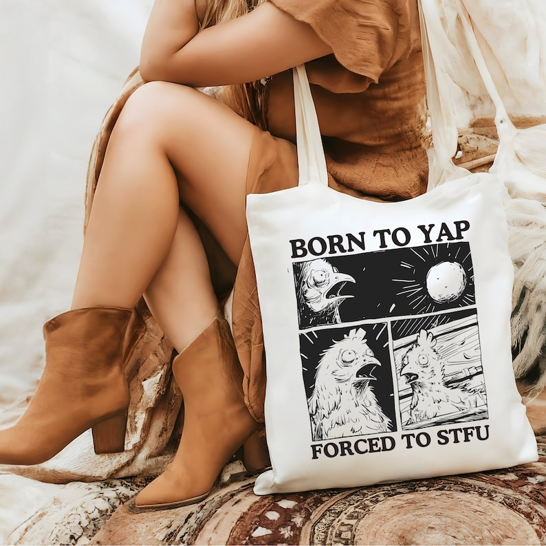 The Born to Yap Forced to Stfu Chicken Tote Bag, Grocery Bag, Shopping ...