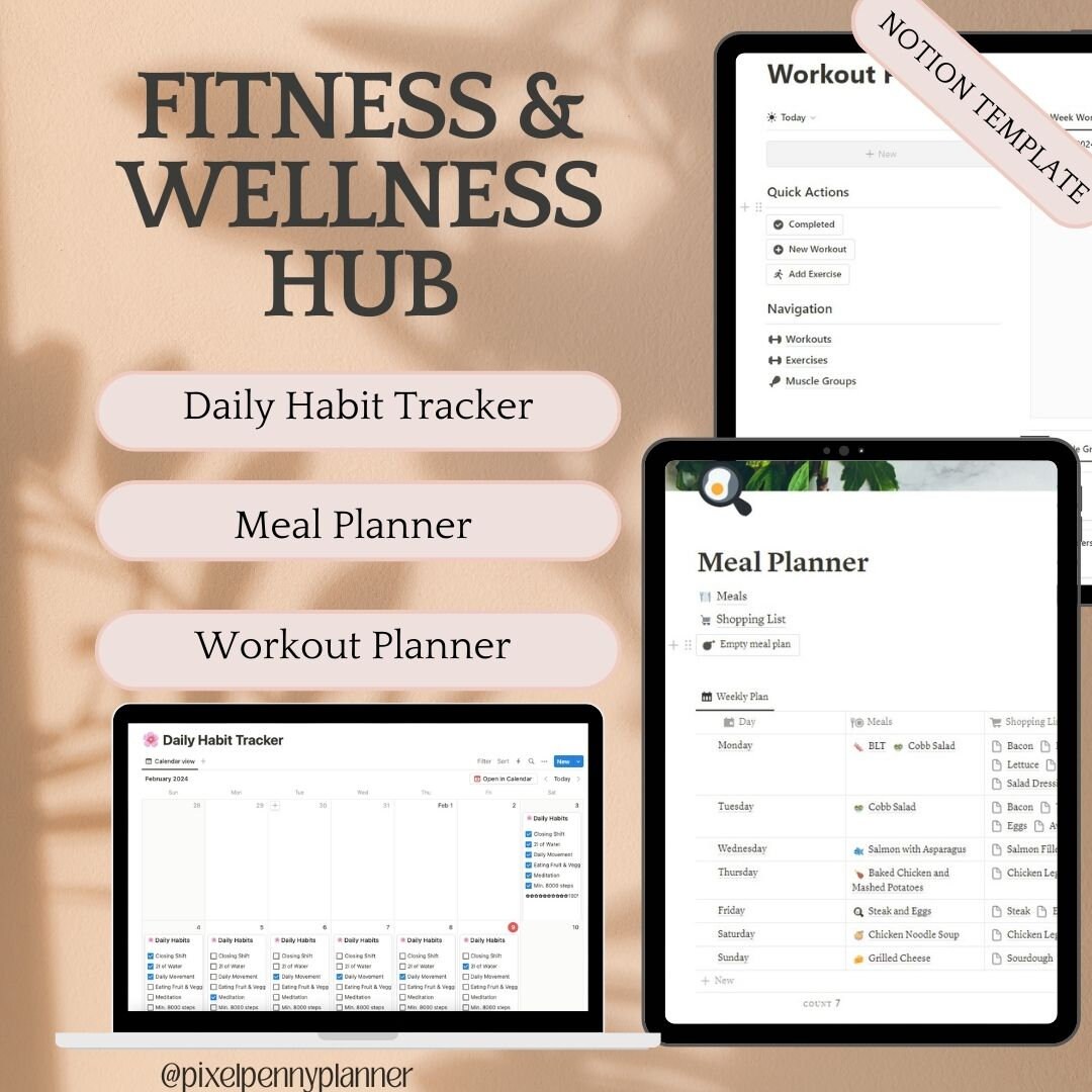 Healthy Lifestyle Planner Bundle Notion Template Glow Up Planner Glow ...