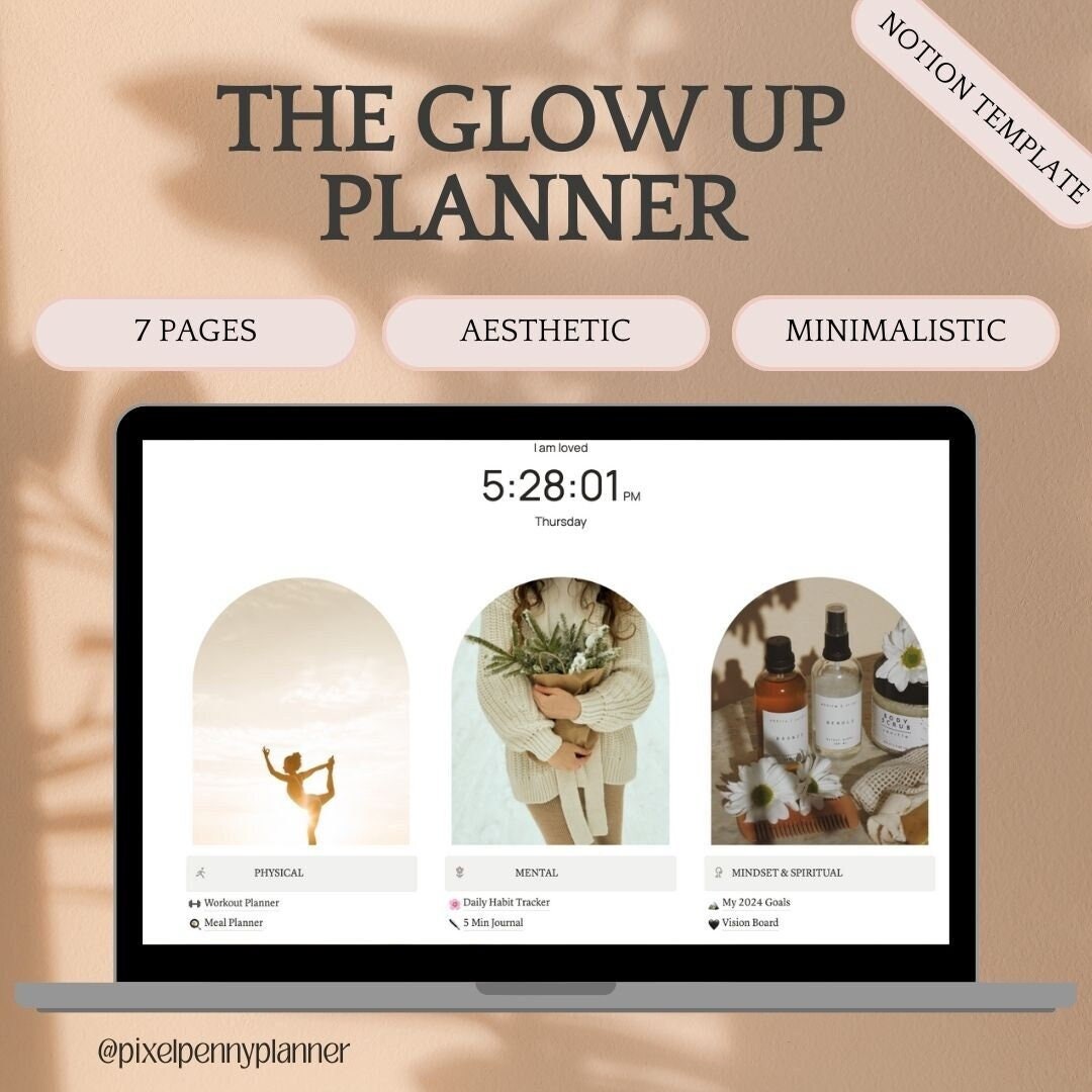 Healthy Lifestyle Planner Bundle Notion Template Glow Up Planner Glow ...