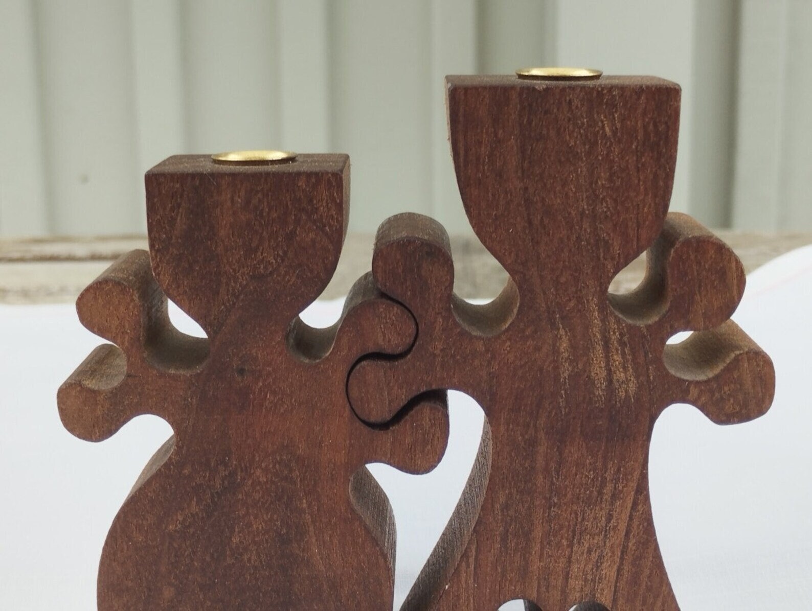Two Fanny Handmade Brow Wooden Candle Holders. Swedish Vintage 1980s ...