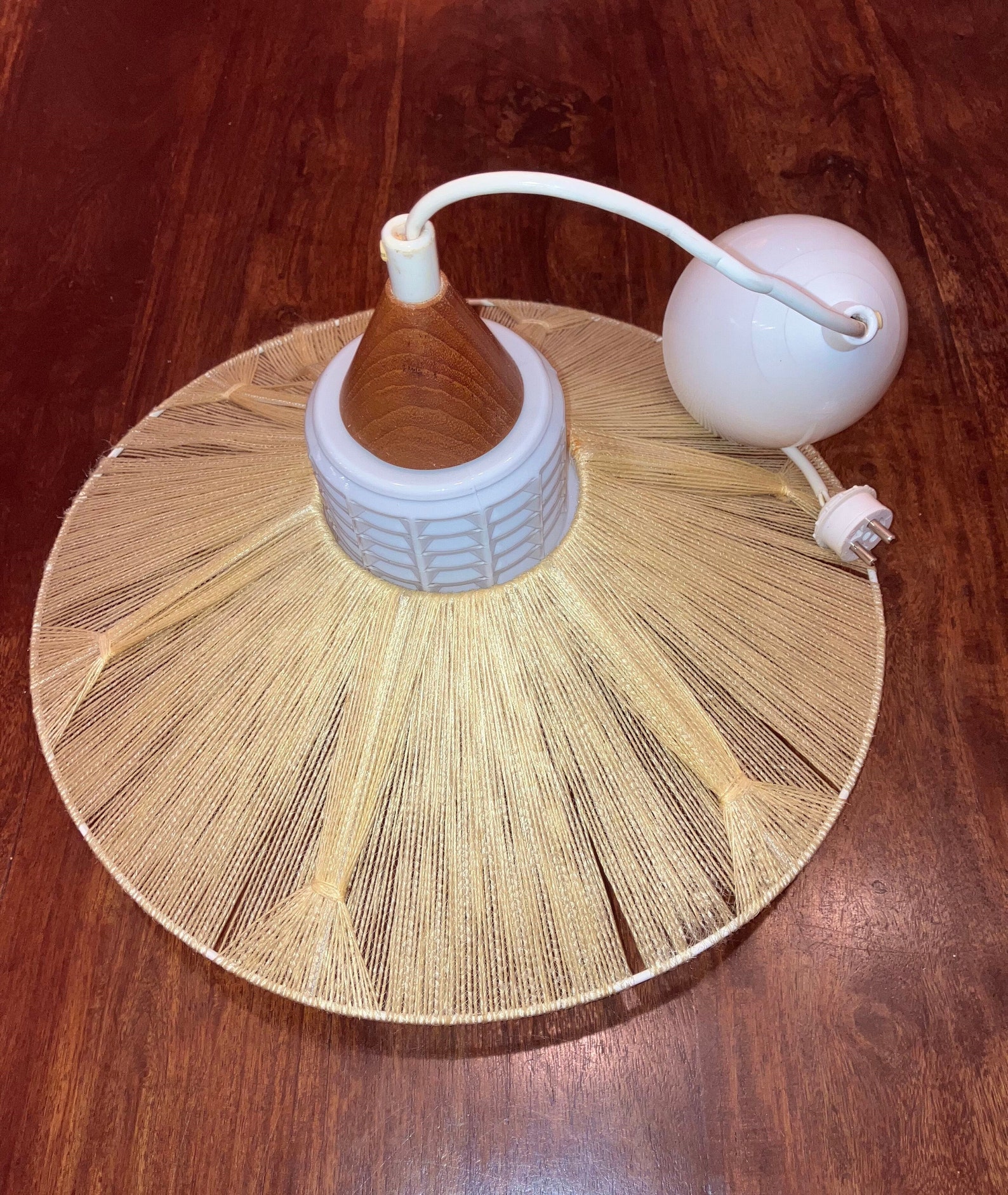 Mid-century Sisal and Teak Pendant Lamp. Vintage 1960s. - Etsy