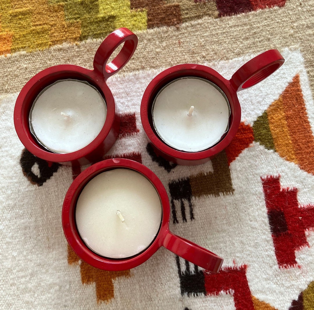 Three Red Metal Tealight Holders. Swedish Vintage 1980s. - Etsy