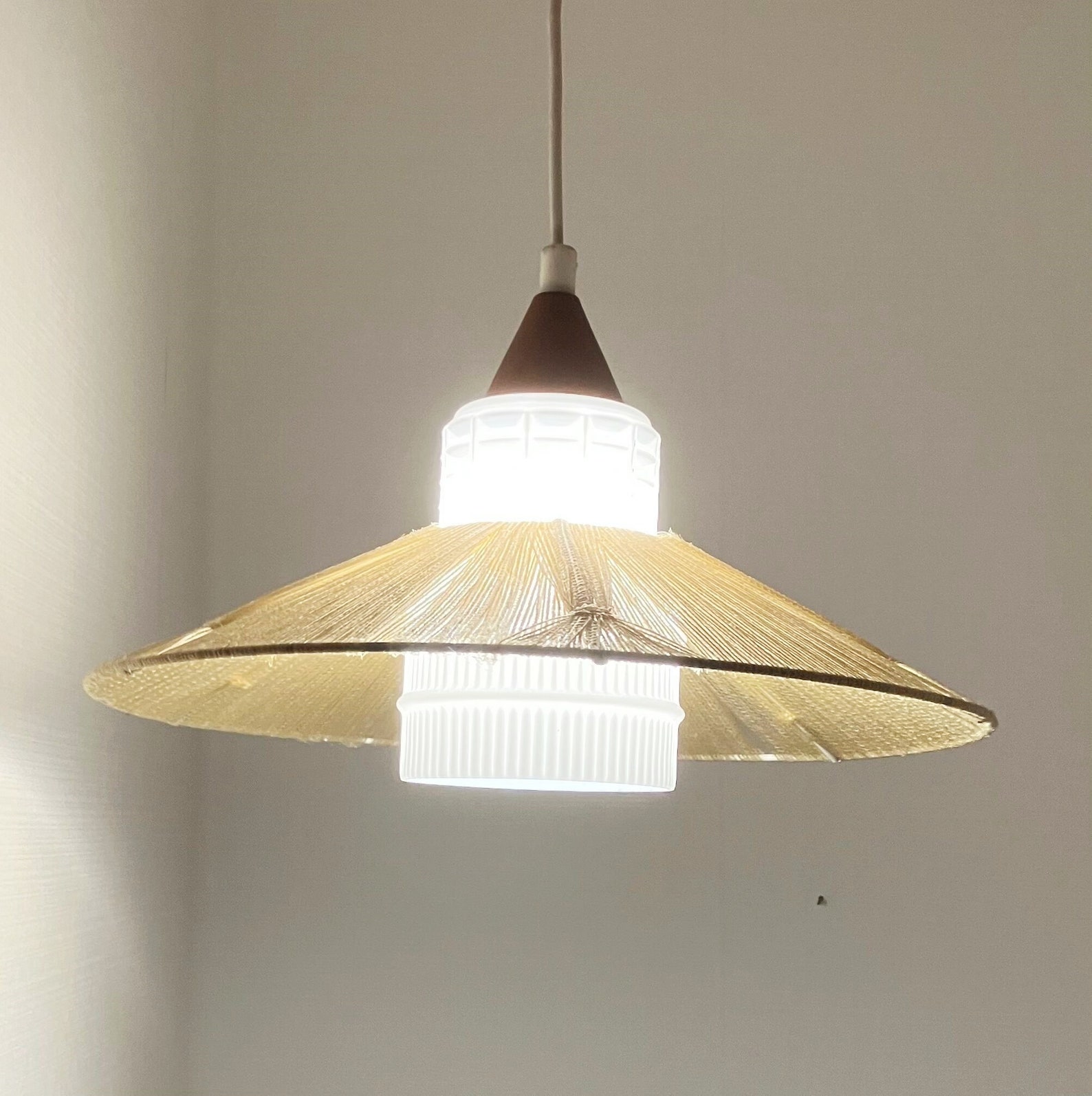 Mid-century Sisal and Teak Pendant Lamp. Vintage 1960s. - Etsy