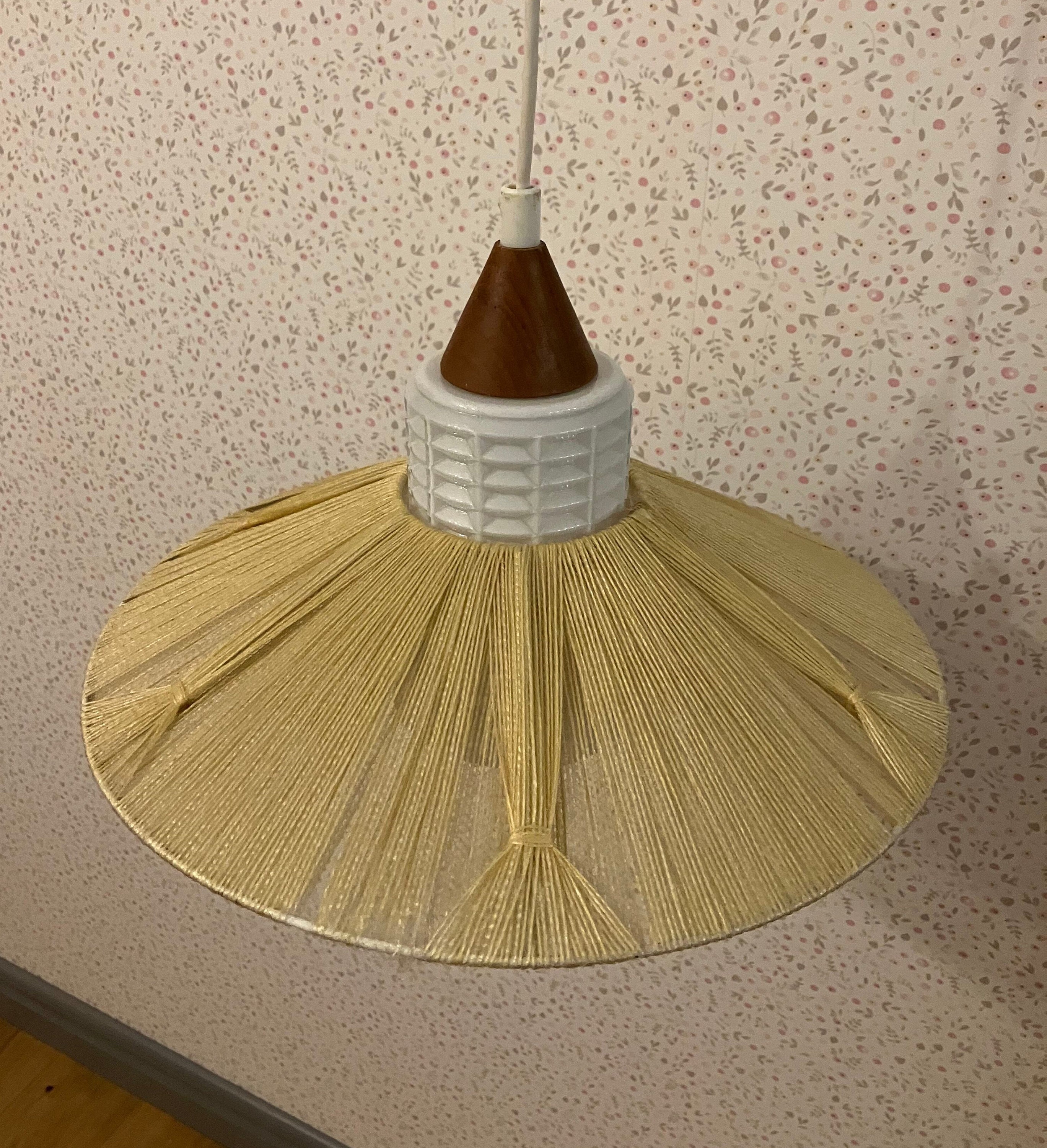 Mid-century Sisal and Teak Pendant Lamp. Vintage 1960s. - Etsy