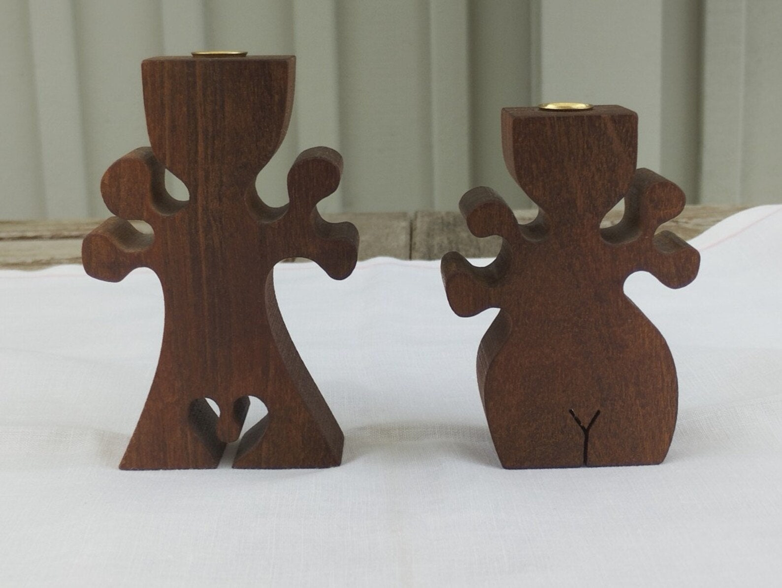 Two Fanny Handmade Brow Wooden Candle Holders. Swedish Vintage 1980s ...