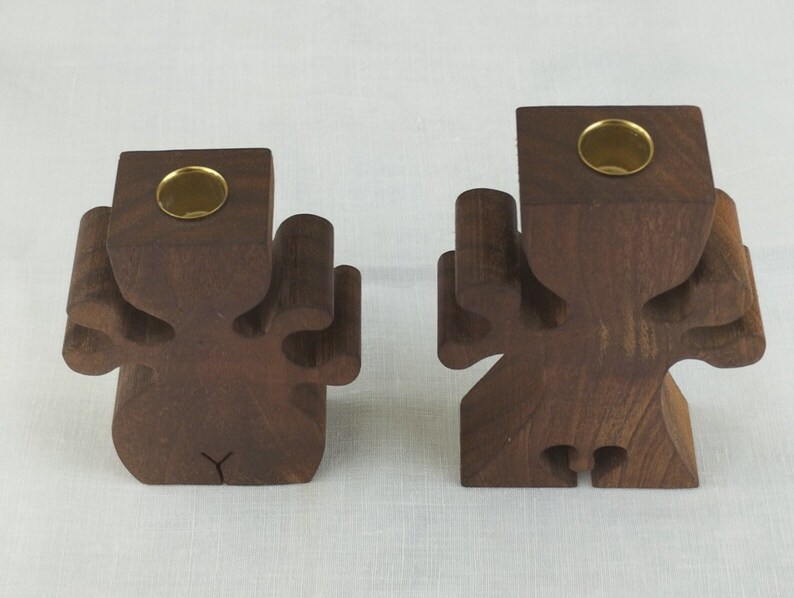 Two Fanny Handmade Brow Wooden Candle Holders. Swedish Vintage 1980s ...