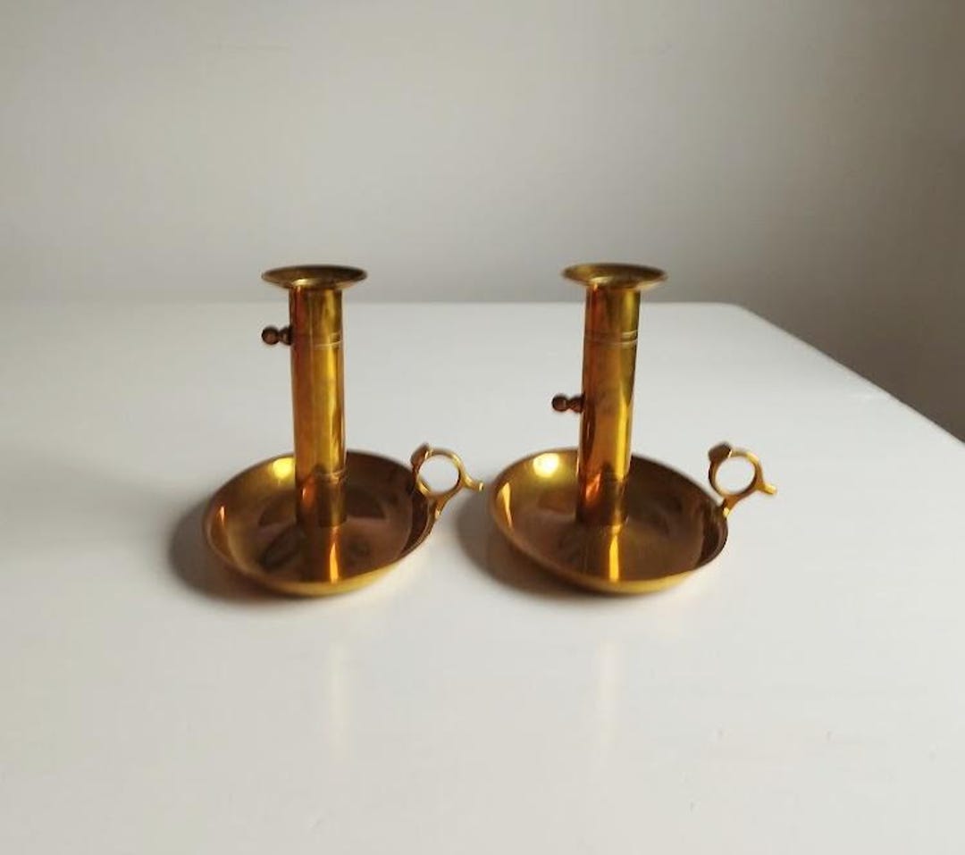 Two Solid Brass Candle Holders With Adjustable Movable Lock Stopper and ...