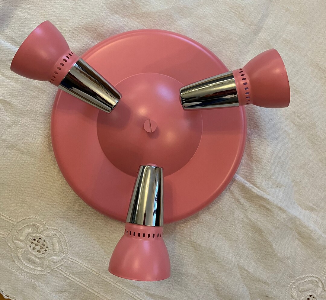 Barbie-pink Metal Plafon Ceiling Lamp Wit 3 Bulbs. Scandinavian Vintage ...