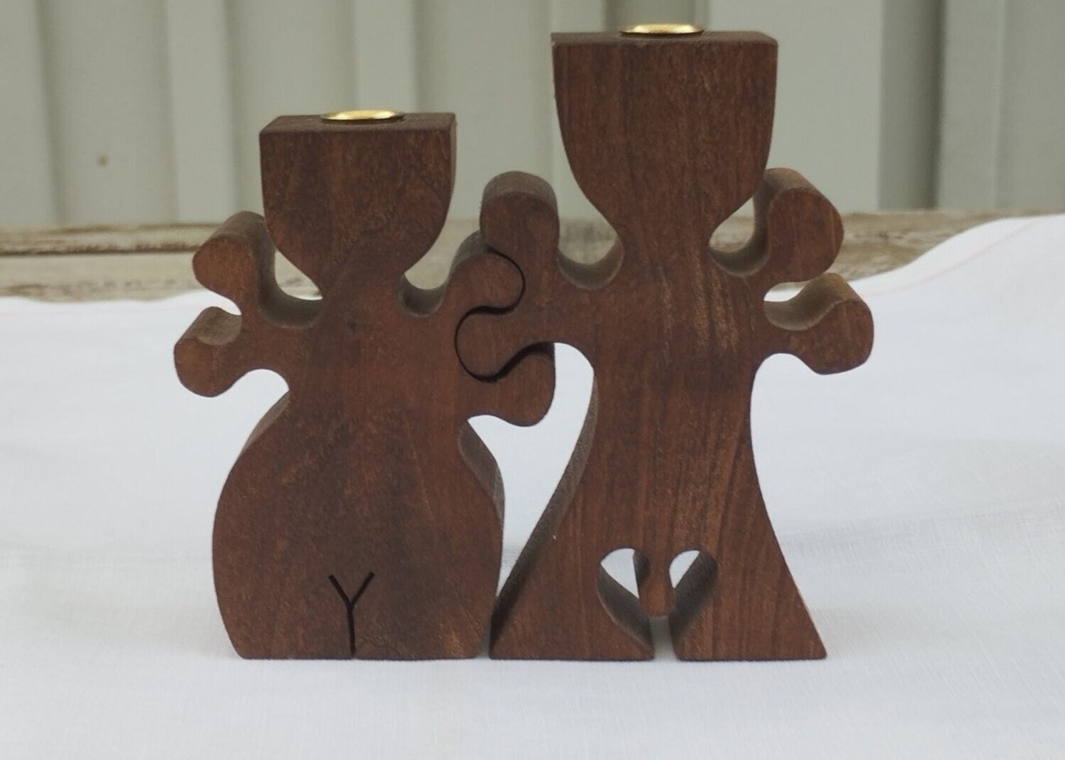 Two Fanny Handmade Brow Wooden Candle Holders. Swedish Vintage 1980s ...