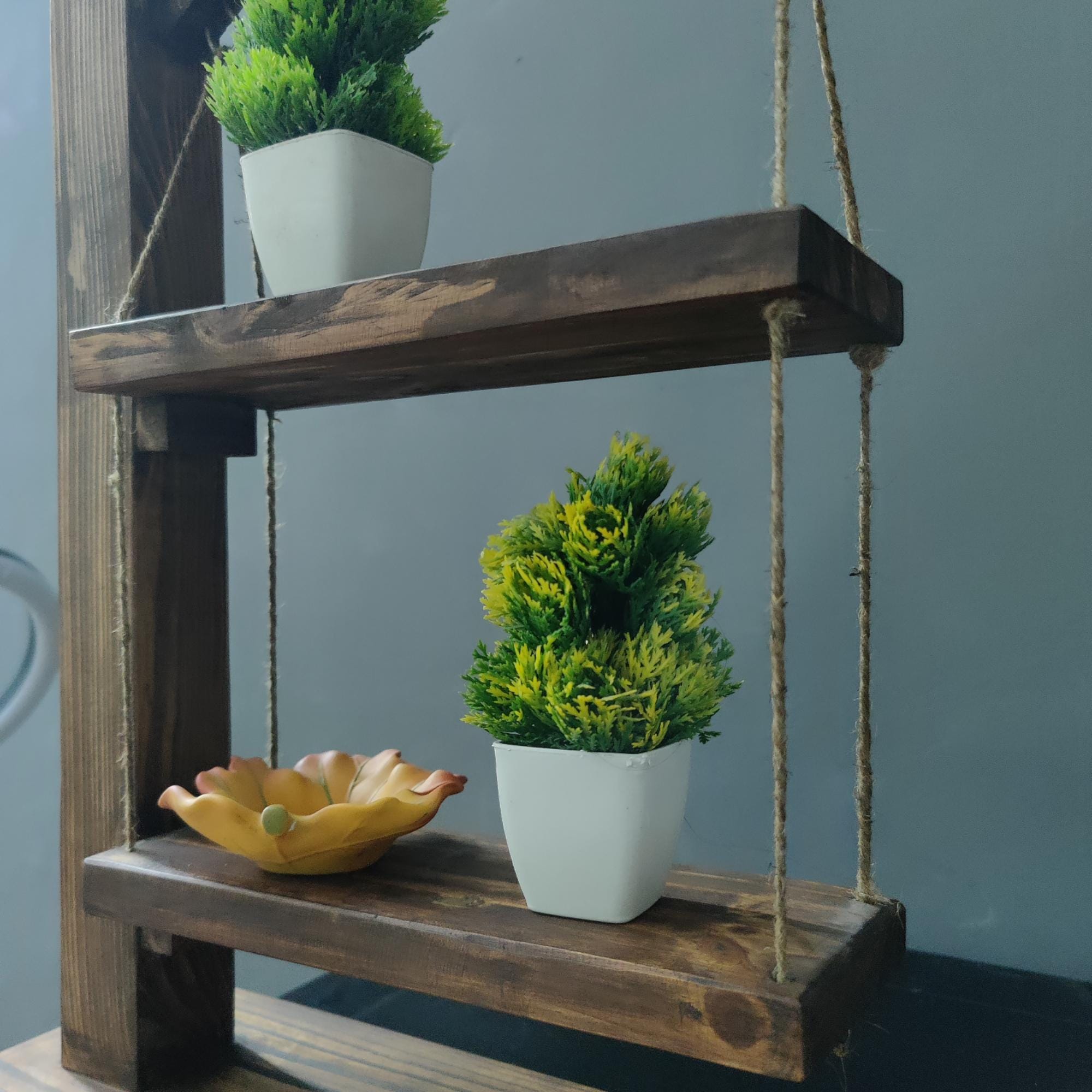 RUSTIC WOOD LADDER Shelf With Rope,entryway Shelving Décor,farmhouse ...