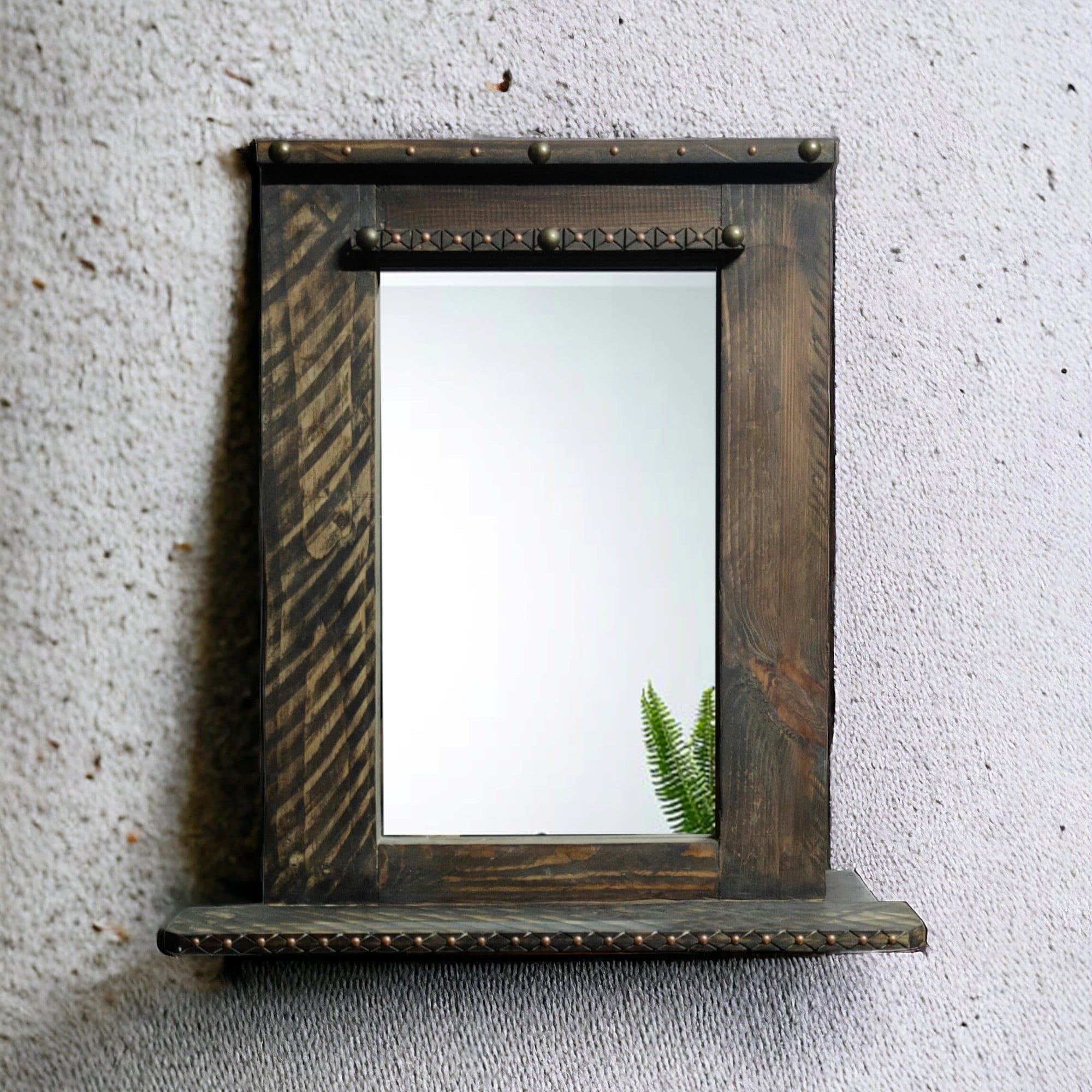 Floating Shelf With Mirror Wall Décor, Farmhouse Framed Wall Mirror ...