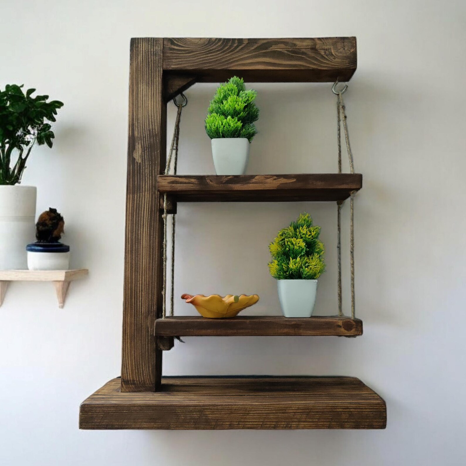 RUSTIC WOOD LADDER Shelf With Rope,entryway Shelving Décor,farmhouse ...