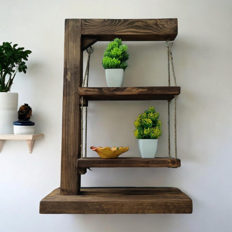 RUSTIC WOOD LADDER Shelf With Rope,entryway Shelving Décor,farmhouse ...