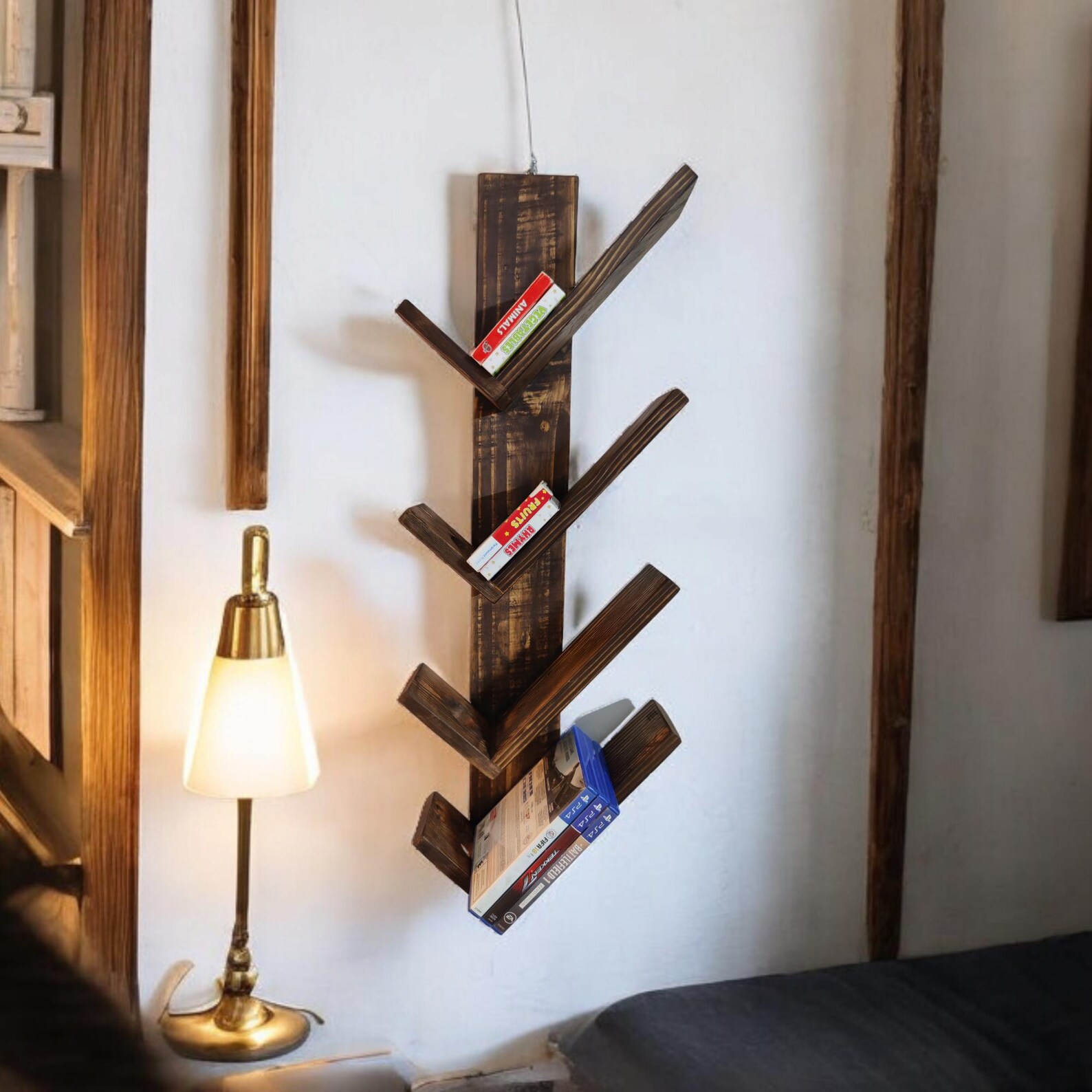 RUSTIC TREE BOOKSHELF for Book Storage, Desktop and Living Room Display ...
