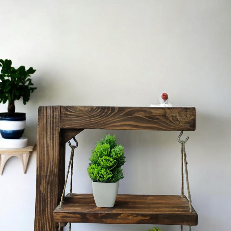 RUSTIC WOOD LADDER Shelf With Rope,entryway Shelving Décor,farmhouse ...