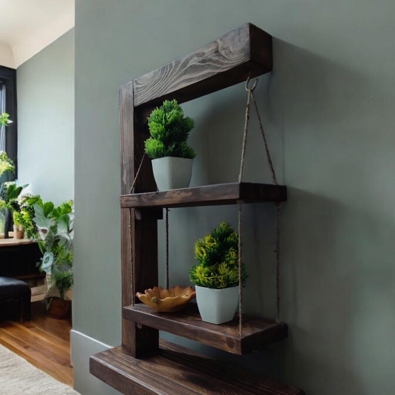 RUSTIC WOOD LADDER Shelf With Rope,entryway Shelving Décor,farmhouse ...