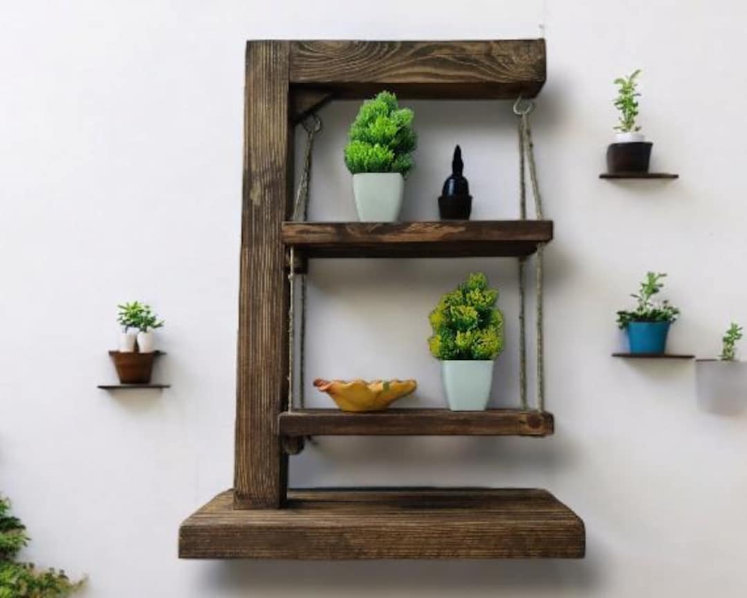 RUSTIC WOOD LADDER Shelf With Rope,entryway Shelving Décor,farmhouse ...