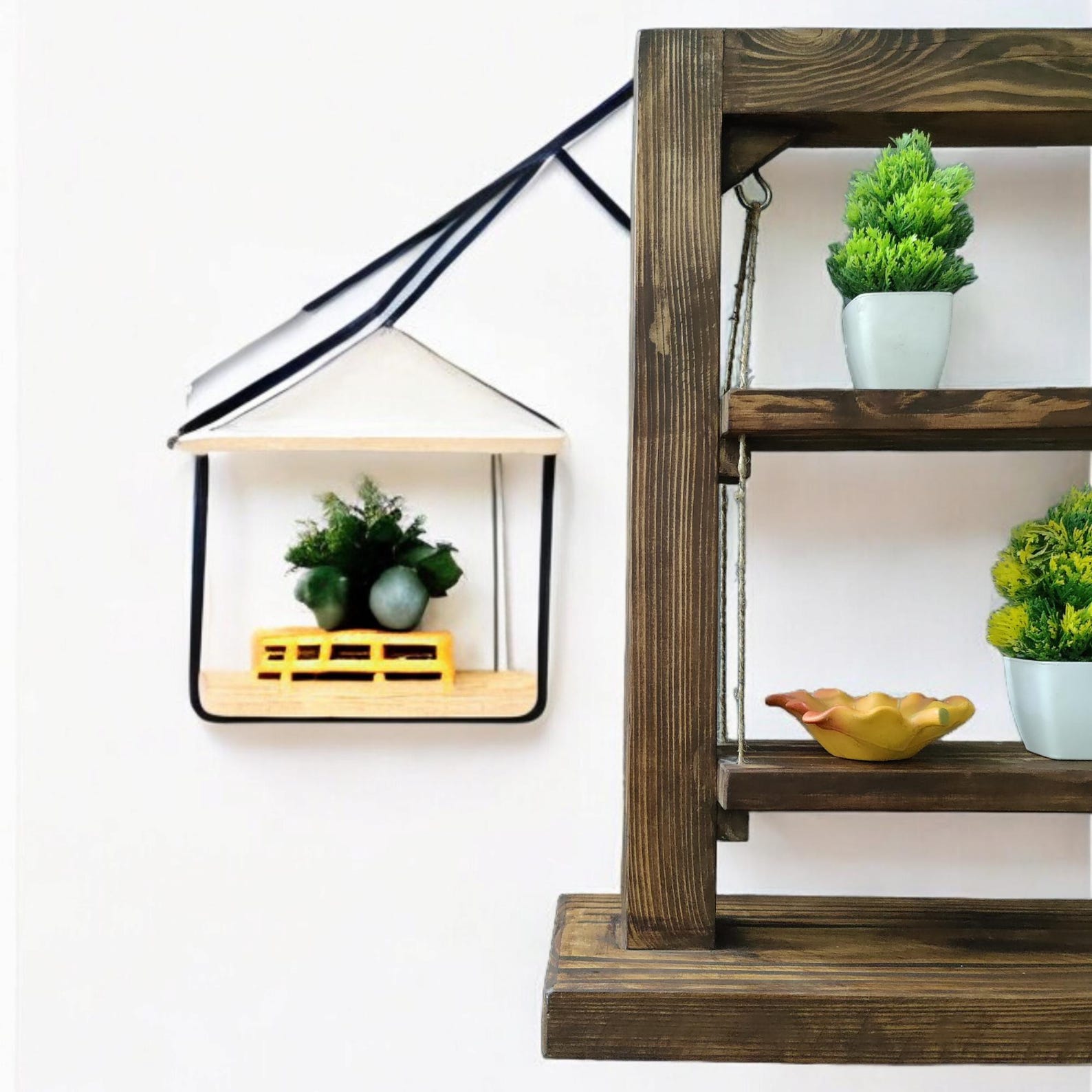 RUSTIC WOOD LADDER Shelf With Rope,entryway Shelving Décor,farmhouse ...