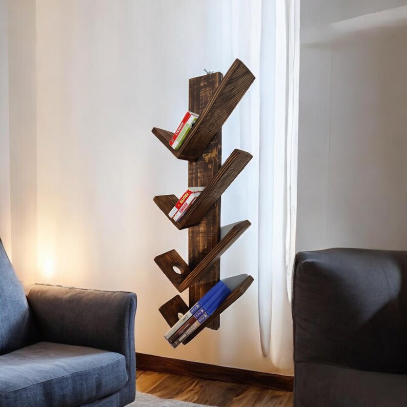 RUSTIC TREE BOOKSHELF for Book Storage, Desktop and Living Room Display ...