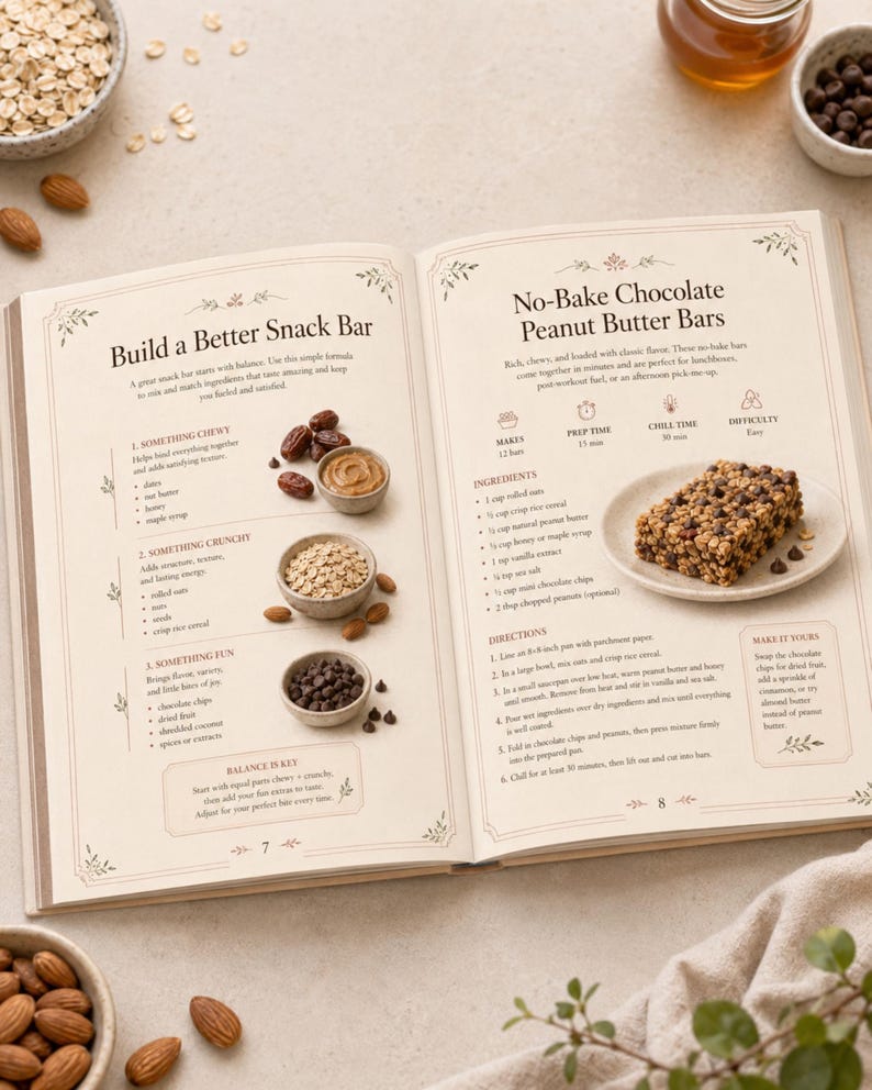 Homemade Snack Prep Cookbook, Make Ahead Snack Recipes, Bars Bites Oat ...