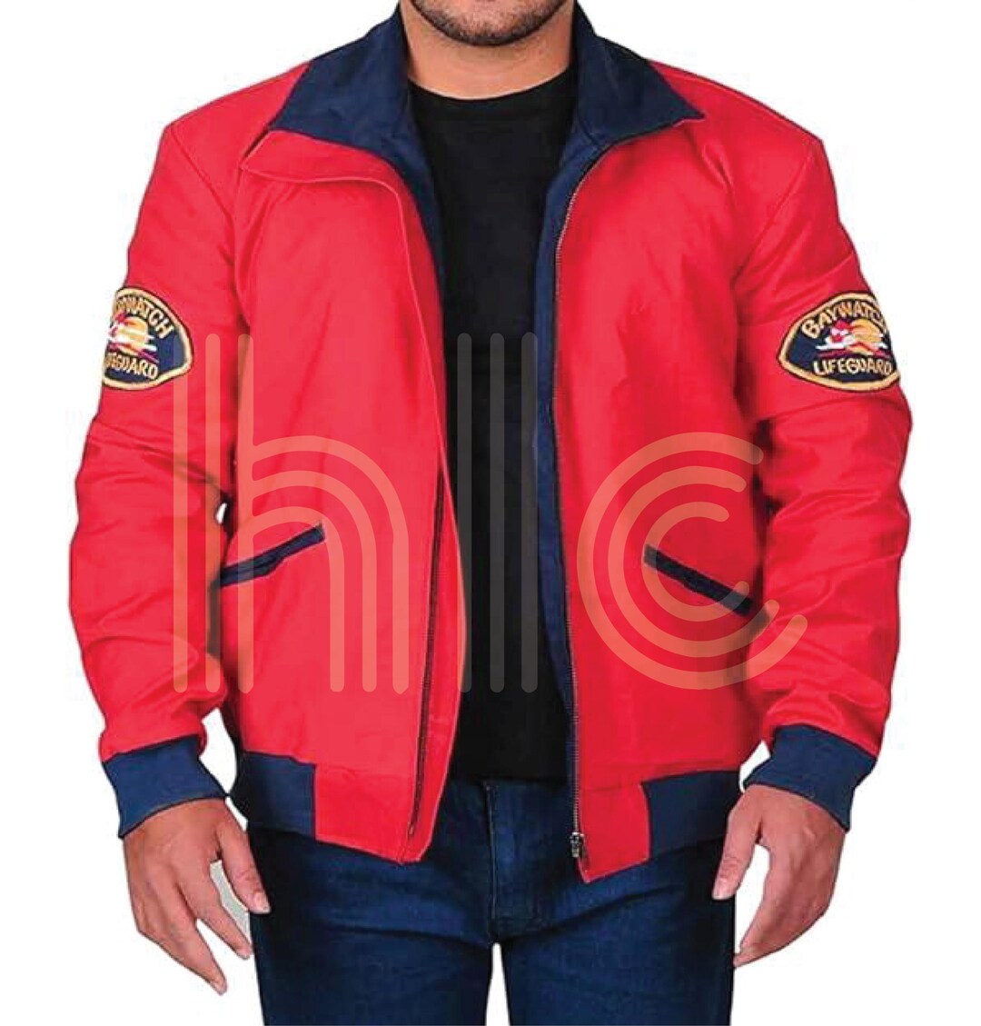 Men's Handcrafted Red Cotton Lifeguard Bomber Jacket, Valentine Gift ...