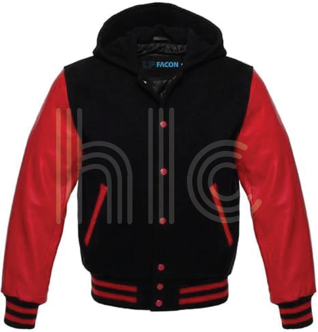 Handmade Red and Black Varsity Hoodie Jacket, Varsity Bomber Letterman ...