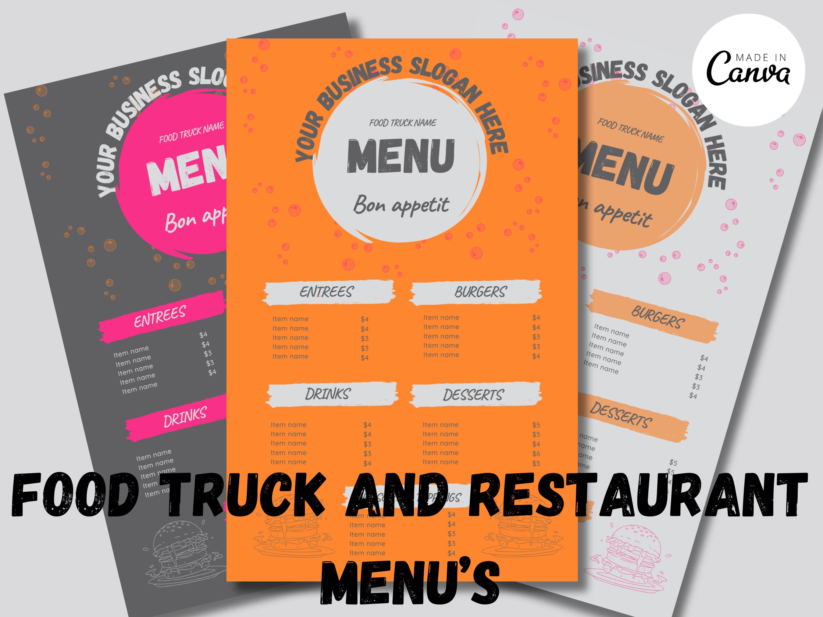 Editable Menu Template, Menu Board, Printable 11 X 17 In. Menu ...