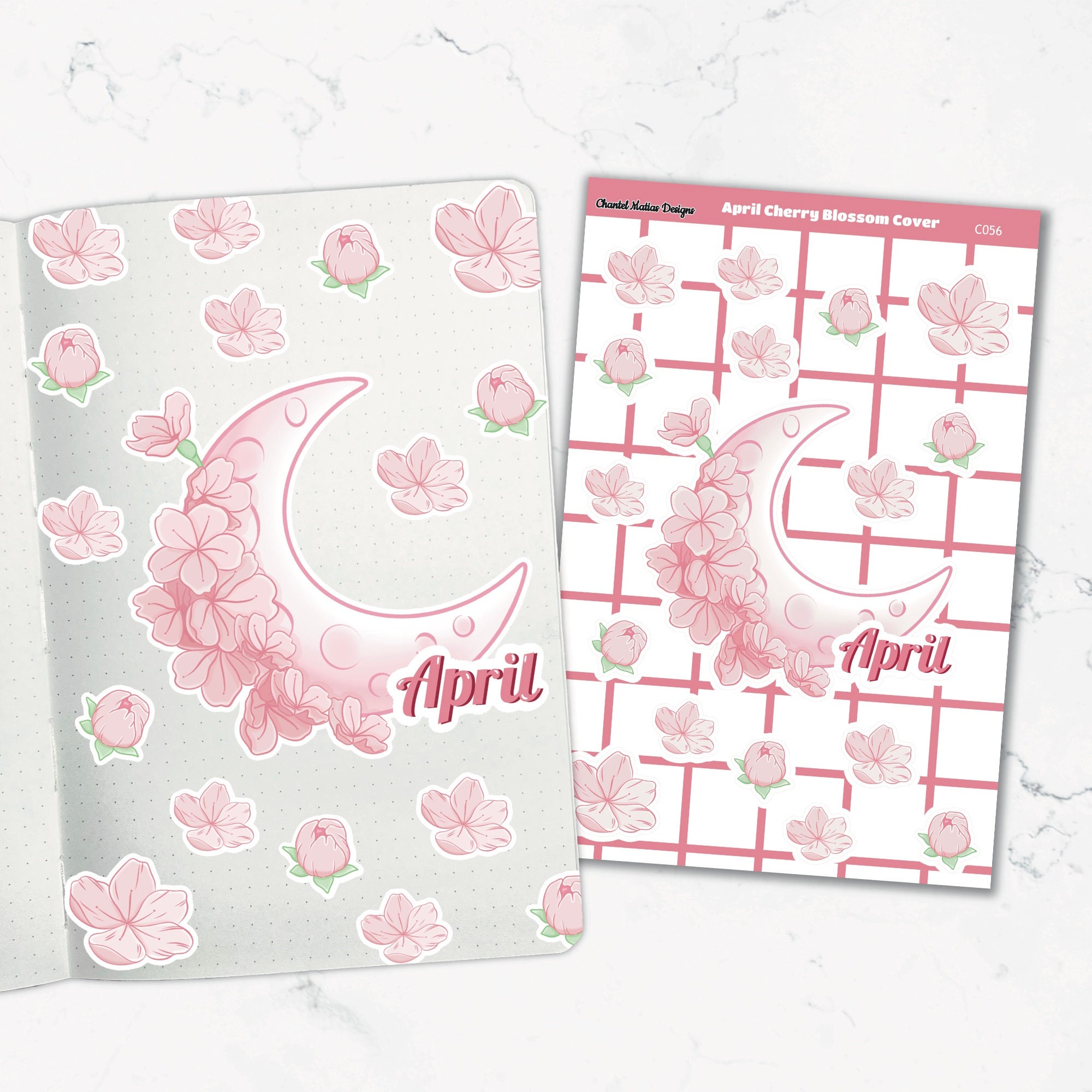 April Bullet Journal Cover Page Sticker Cherry Blossom Title Page ...
