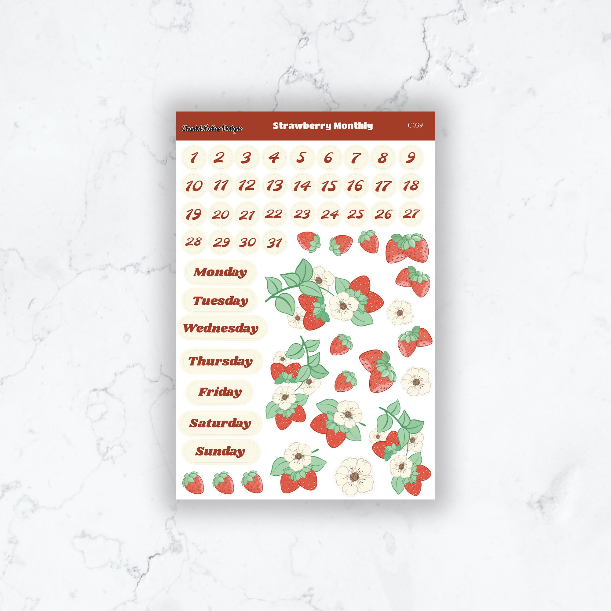 Strawberry Monthly Bullet Journal Sticker, Monthly Planner Stickers ...