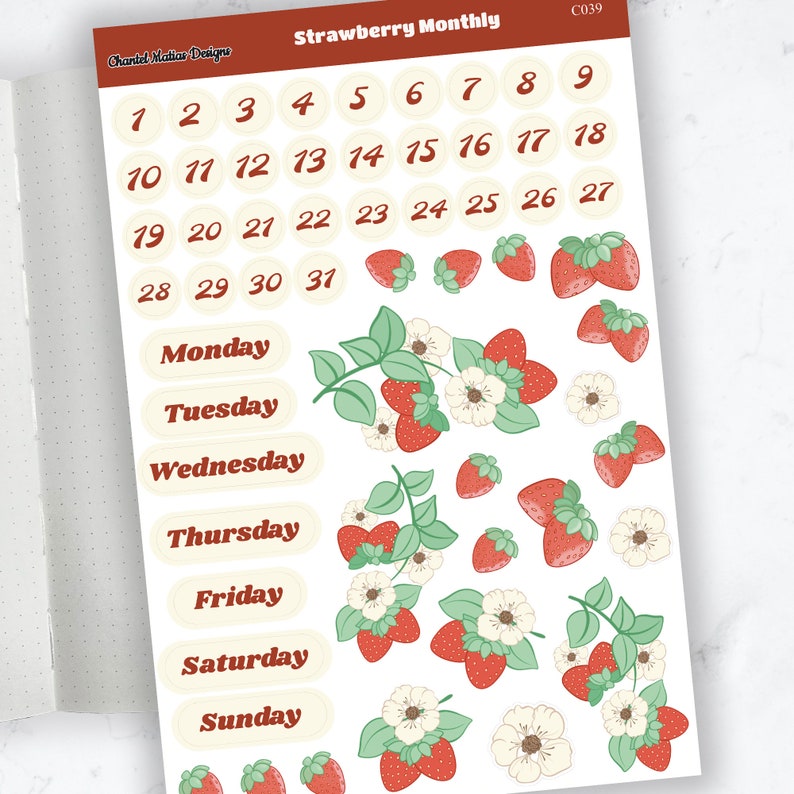 Strawberry Monthly Bullet Journal Sticker, Monthly Planner Stickers ...