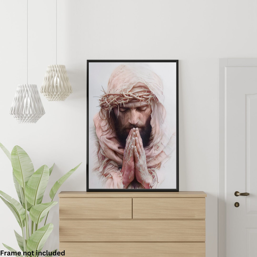 Jesus Christ Prays Crying Christian Wall Art Christian Decor Catholic ...