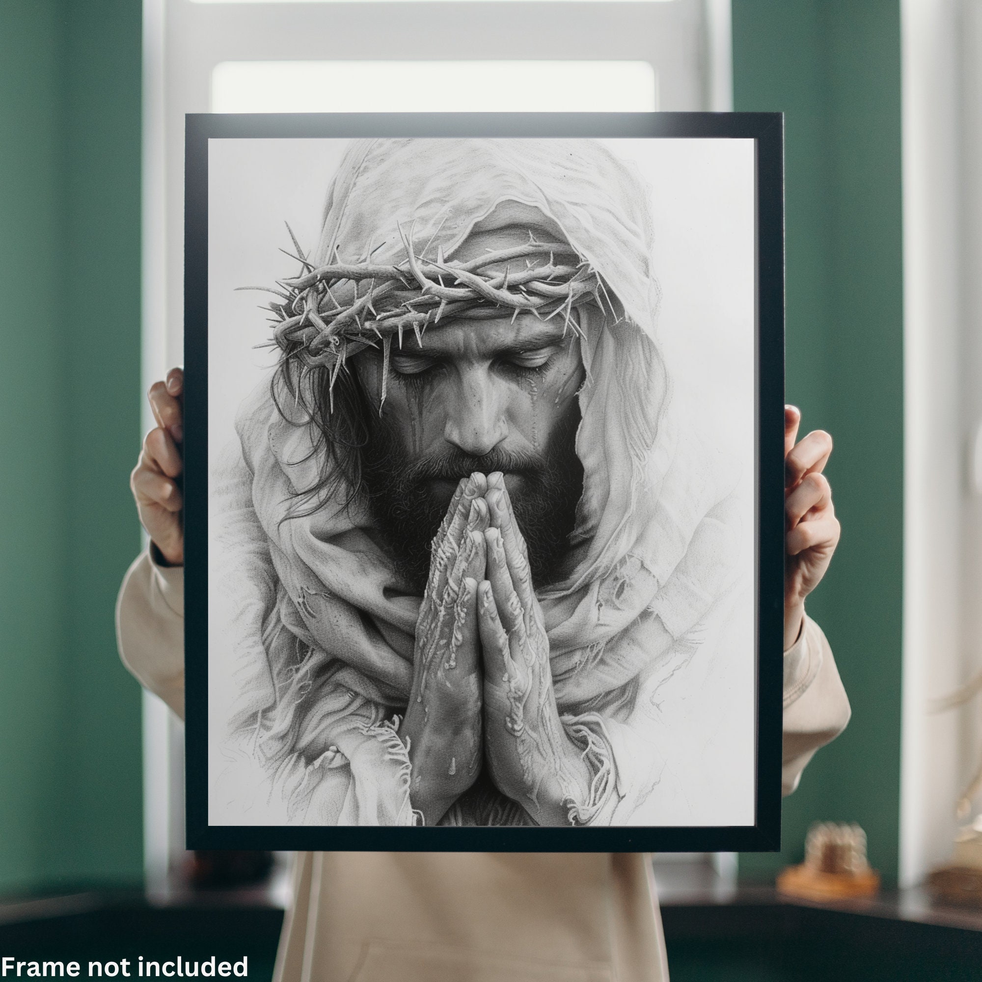Jesus Christ Prays Crying Christian Wall Art Christian Decor Catholic ...