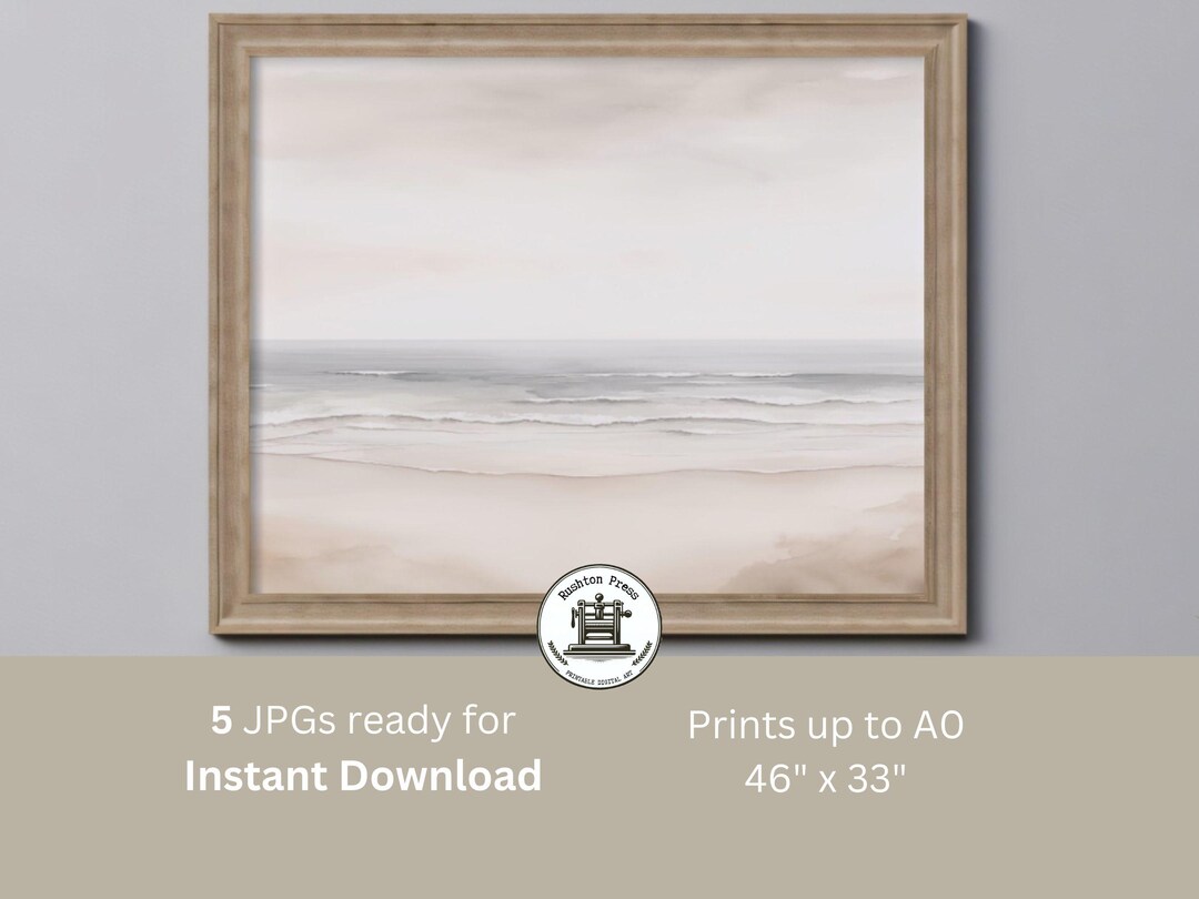 Greige Beach Watercolor Painting Neutral Landscape Abstract Print Beige ...