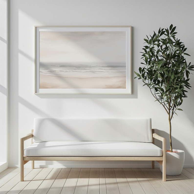 Greige Beach Watercolor Painting Neutral Landscape Abstract Print Beige ...