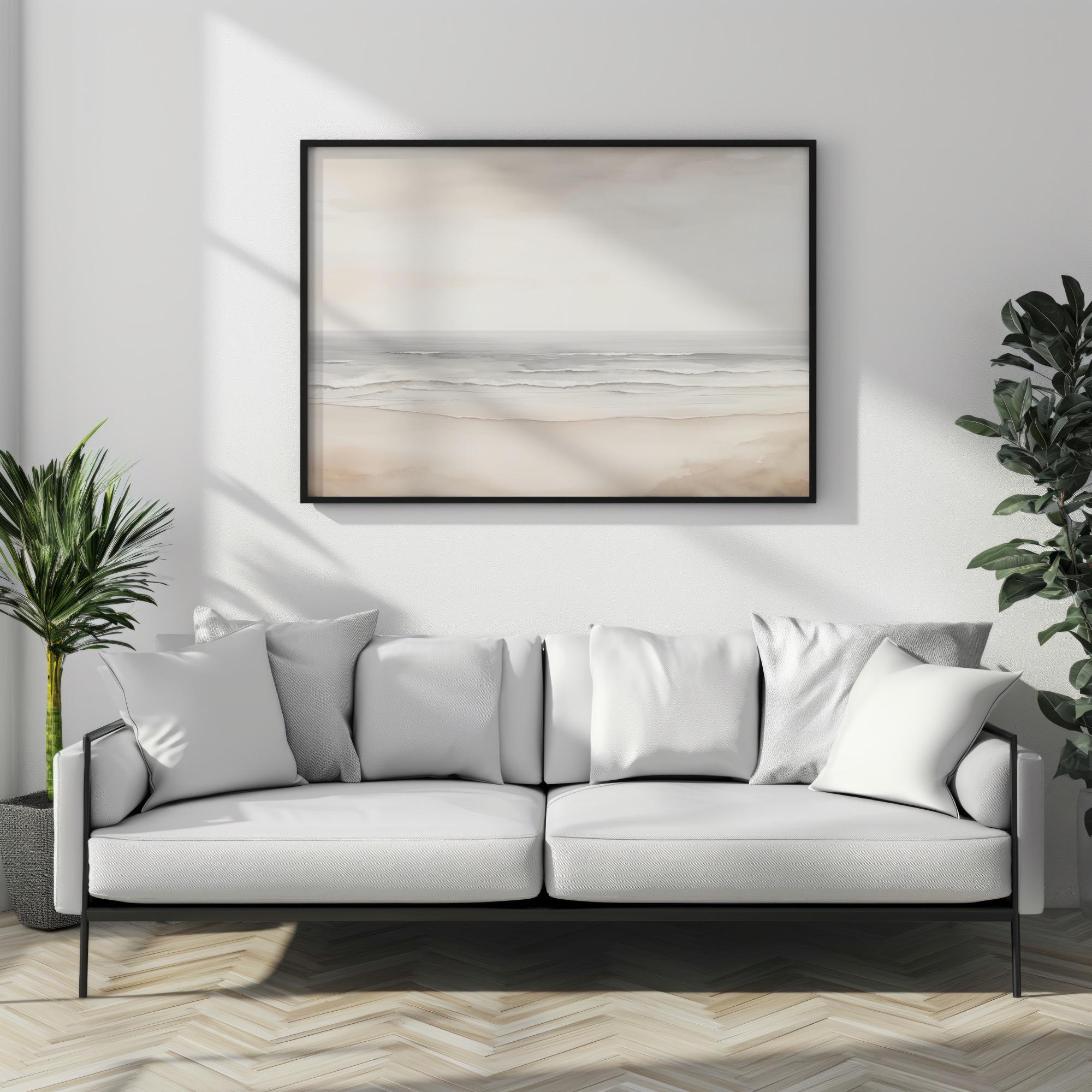 Greige Beach Watercolor Painting Neutral Landscape Abstract Print Beige ...