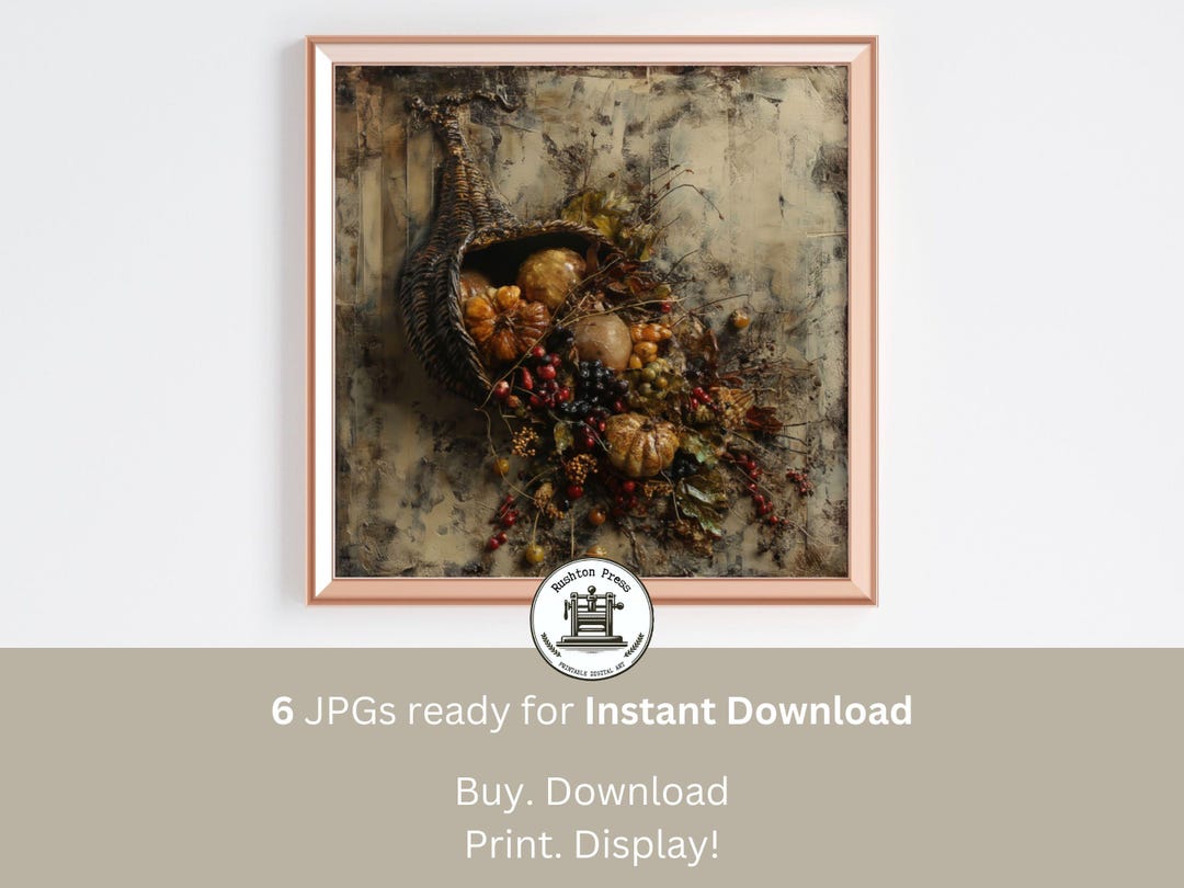 Cornucopia Horn of Plenty | Vintage Square Still Life Print | Fall ...