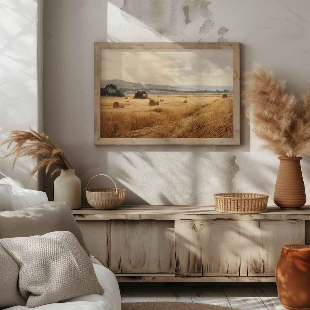 Rustic Hay Field Art Print | Farmhouse Wall Decor | Digital Vintage ...