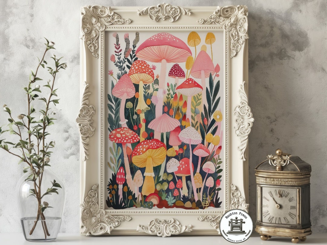 Pink Mushroom Fantasia | Digital Download | Cute Whimsical Mushy Floral ...