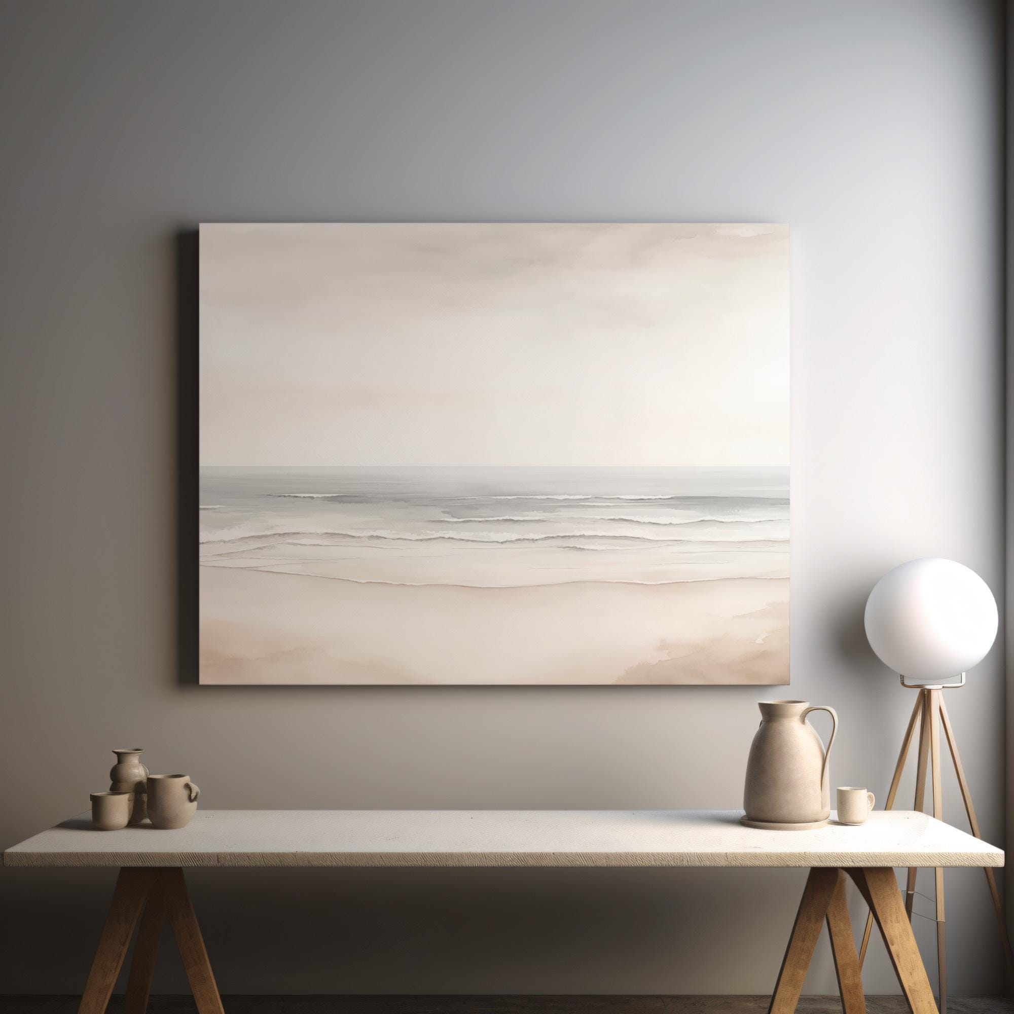 Greige Beach Watercolor Painting Neutral Landscape Abstract Print Beige ...