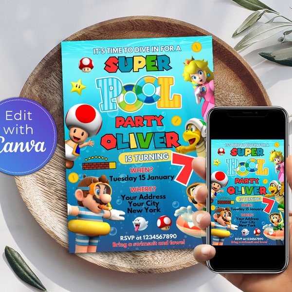 Mario Pool Birthday Invitations - Etsy