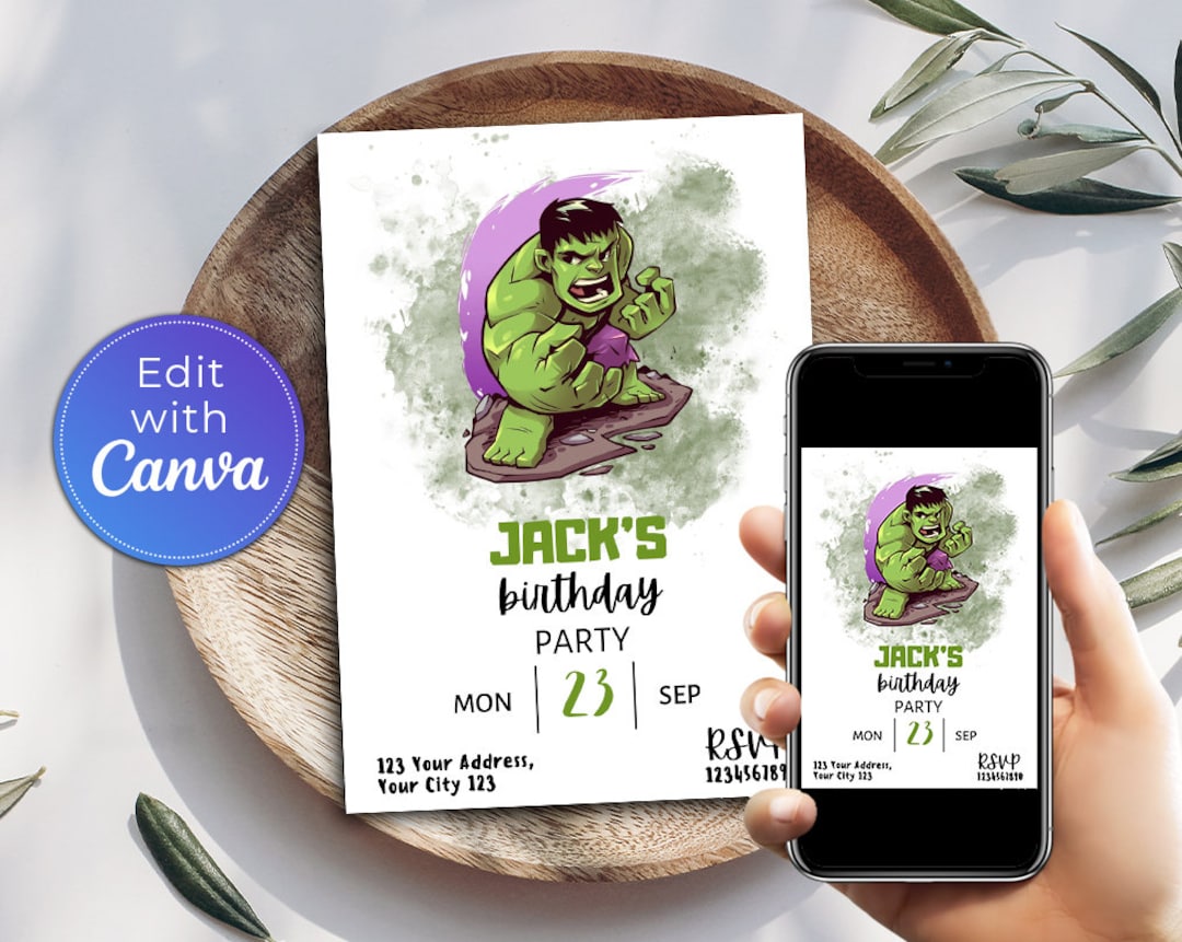 Editable Hulk Birthday Party Invitation Hulk Birthday Invite ...