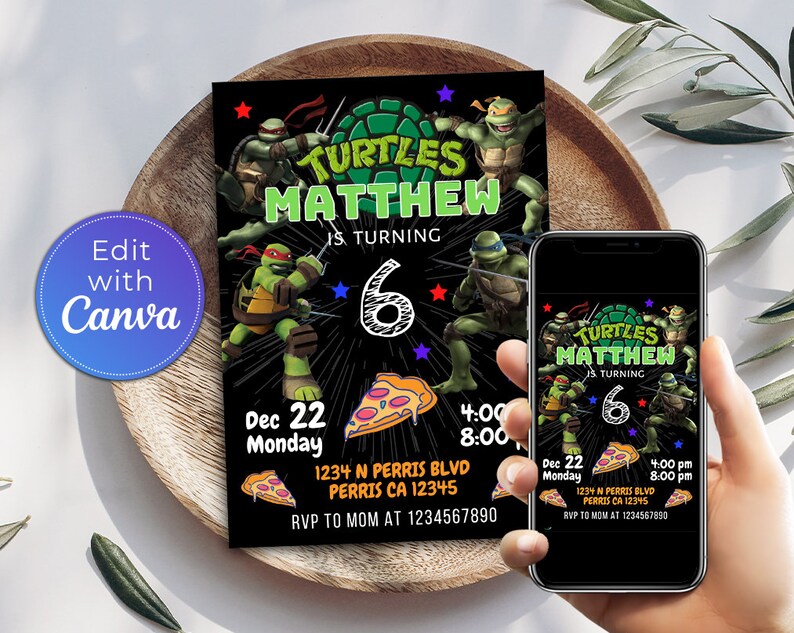 Ninja Turtle Invitation Ninja Turtles Party TMNT Birthday Invitation ...